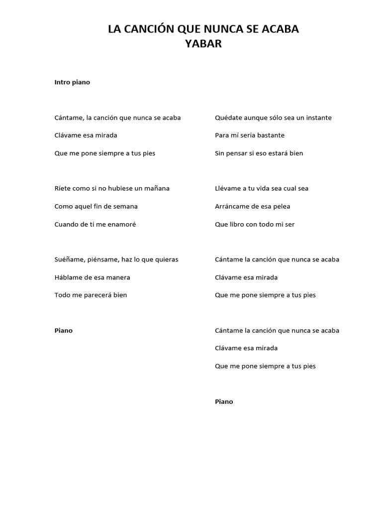 La Canción Que Nunca Se Acaba Yabar | PDF
