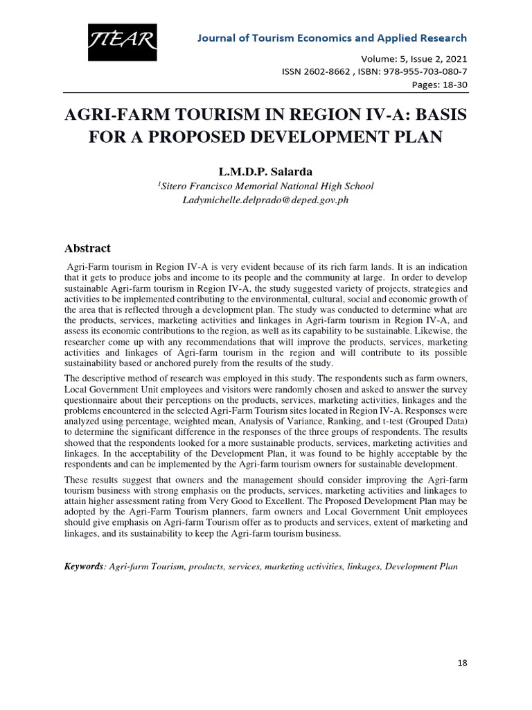 Agri Farm Tourism in Region IV Basis For A Proposed Development Plan | PDF