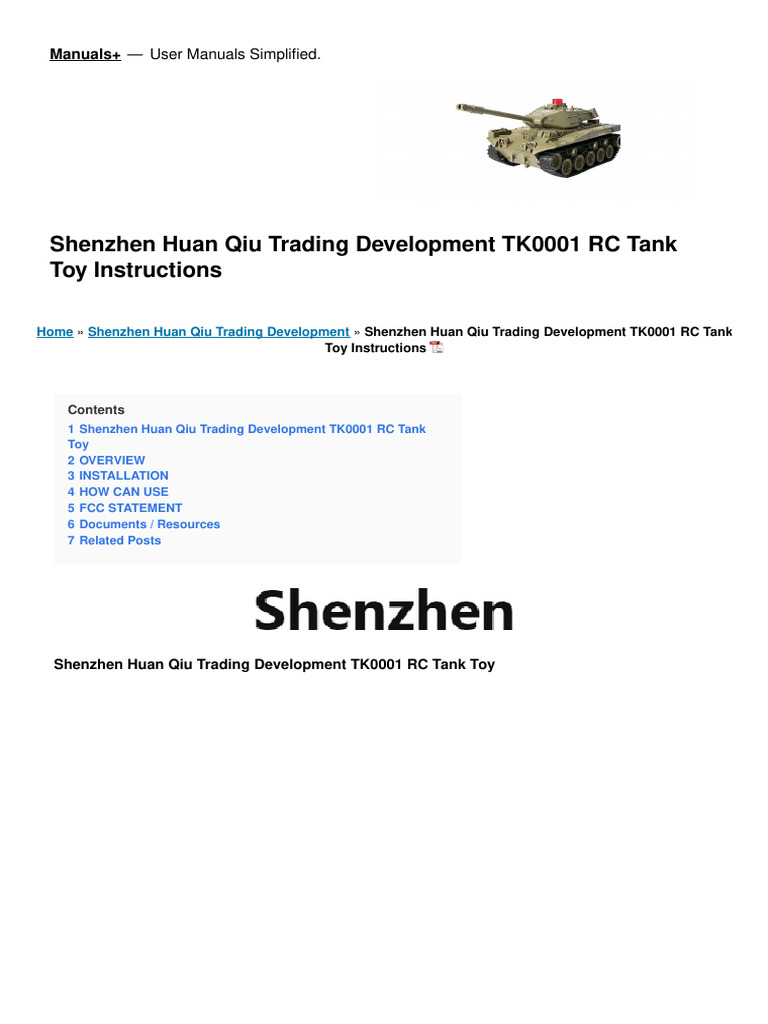 Tk0001 RC Tank Toy Manual | PDF