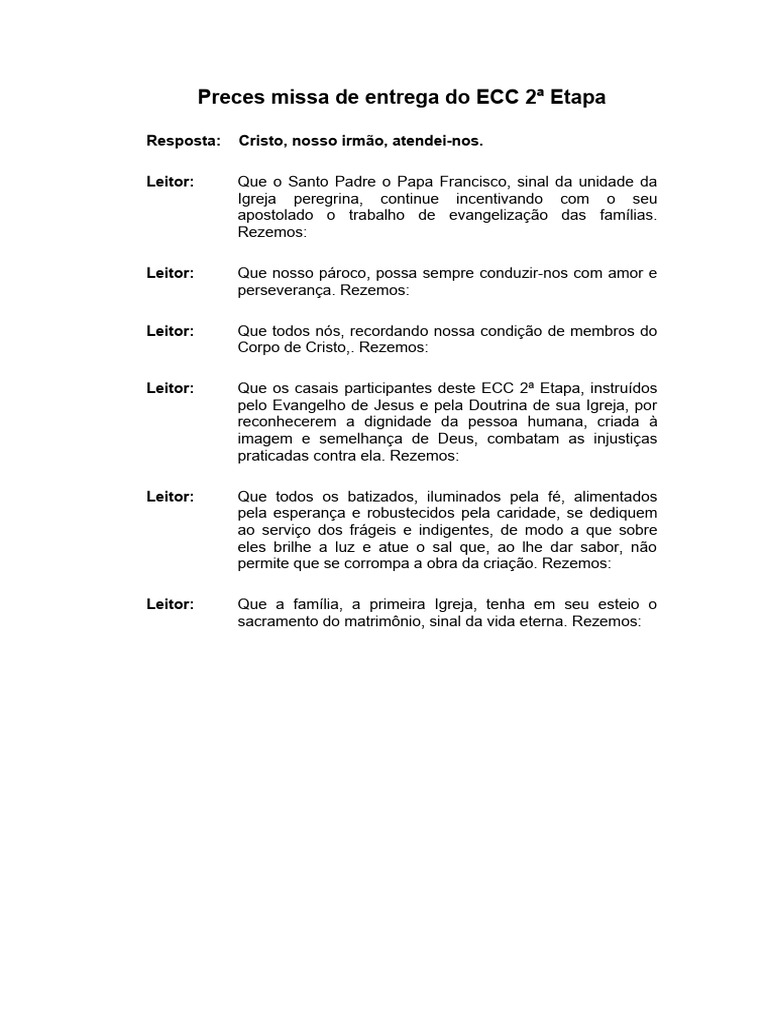 Preces Missa de Entrega Do ECC 2 Etapa | PDF
