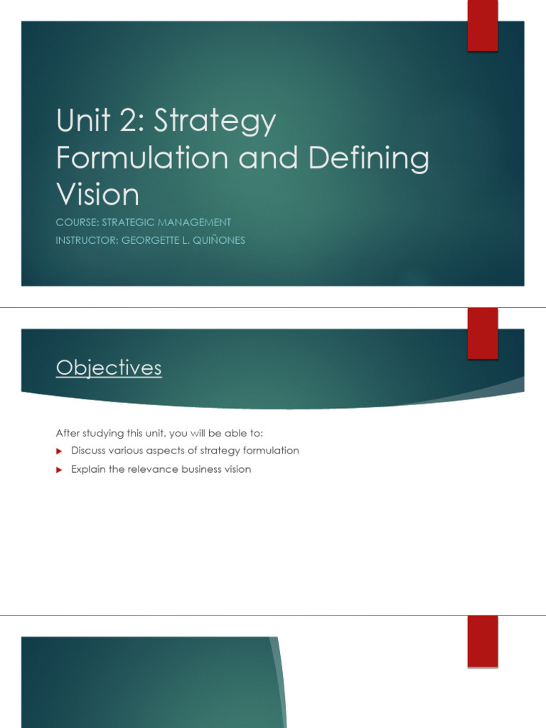 Unit 2 Strategy Formulation and Defining Vision | PDF | Strategic ...