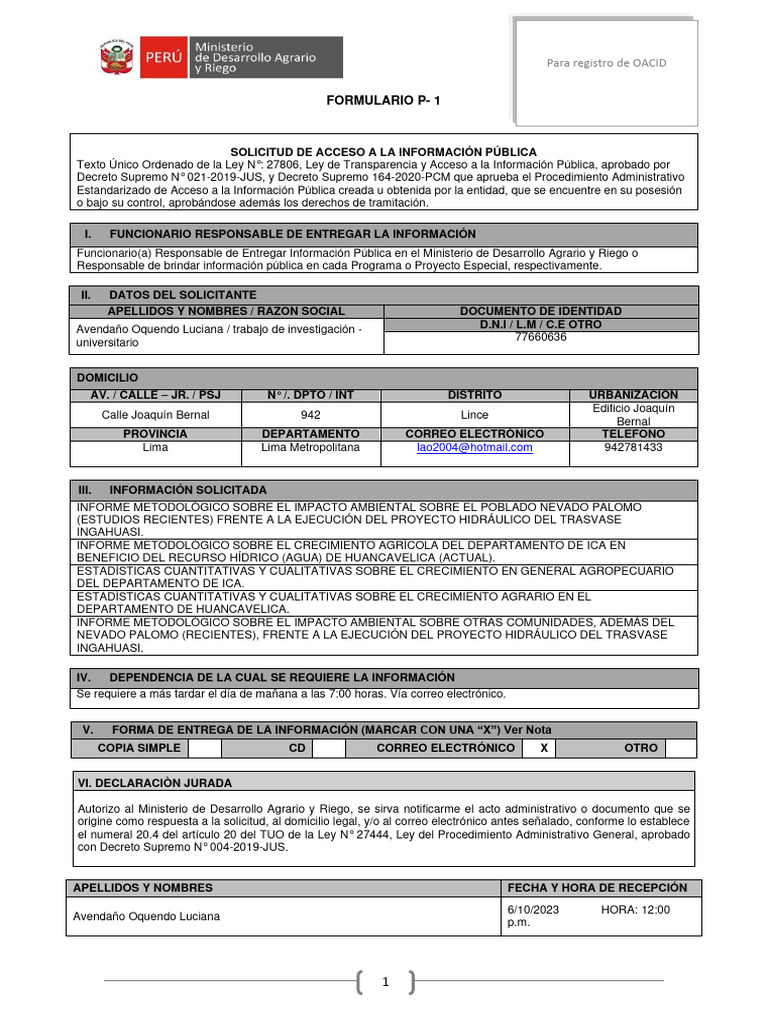 Formulario Midagri Pucp | PDF
