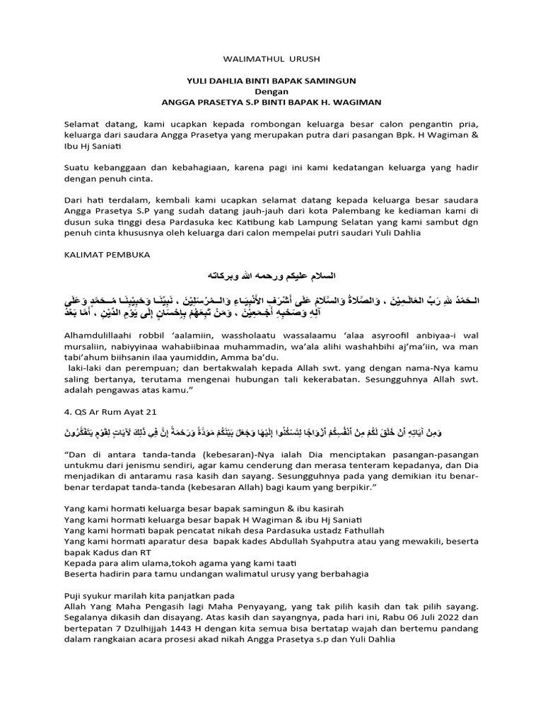 Walimathul Urush Yuli Dan Angga | PDF