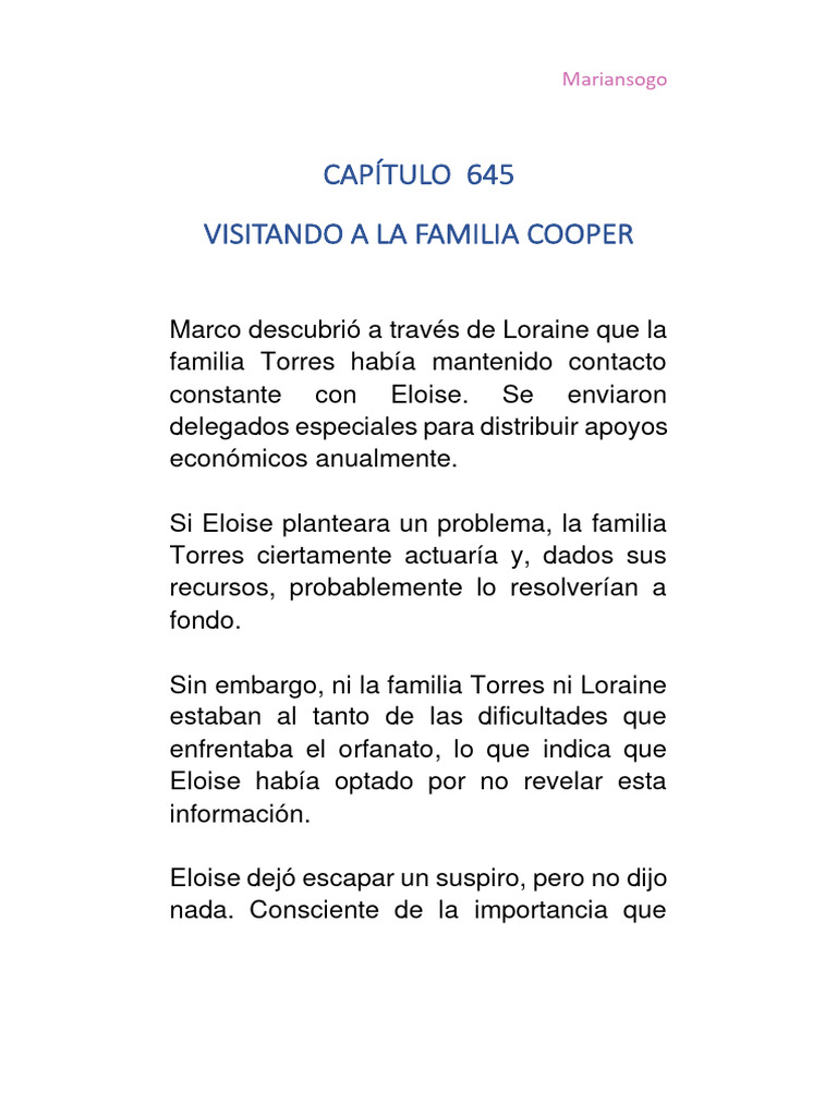 Capítulo 645 Visitando A La Familia Cooper: Mariansogo | PDF | Ficción general