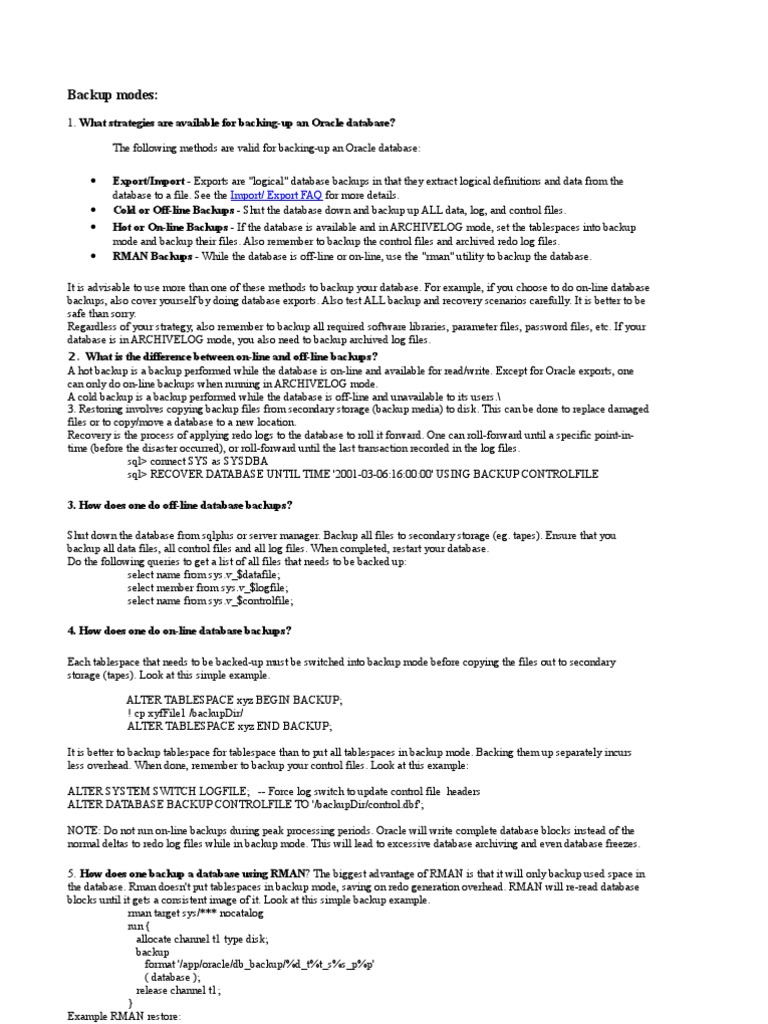 Backuop & Recovery Scenarios | PDF | Backup | Oracle Database