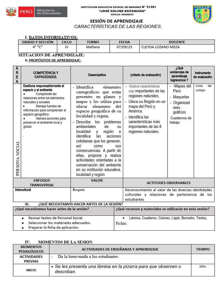 SESIÓN DE APRENDIZAJE PS - La Geograf.3 | PDF