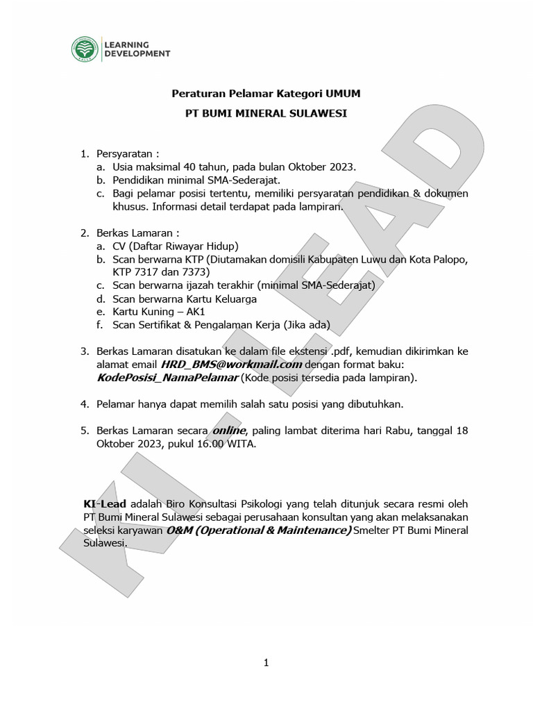 Seleksi Kategori Umum PT Bms | PDF