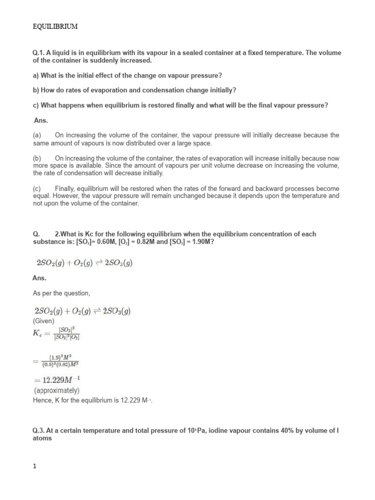 QUES-ANSWER - Equilibrium | PDF | Chemical Equilibrium | Acid ...