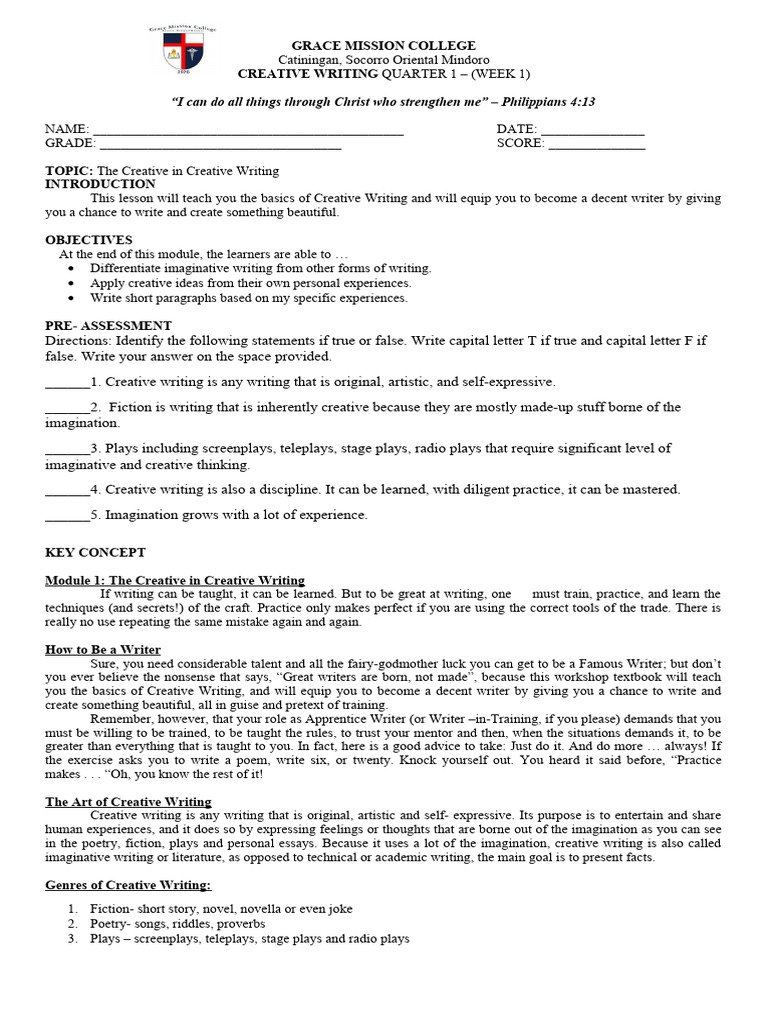 Q1-MODULE 1-WEEK 1 Creative Writing | PDF | Career & Growth