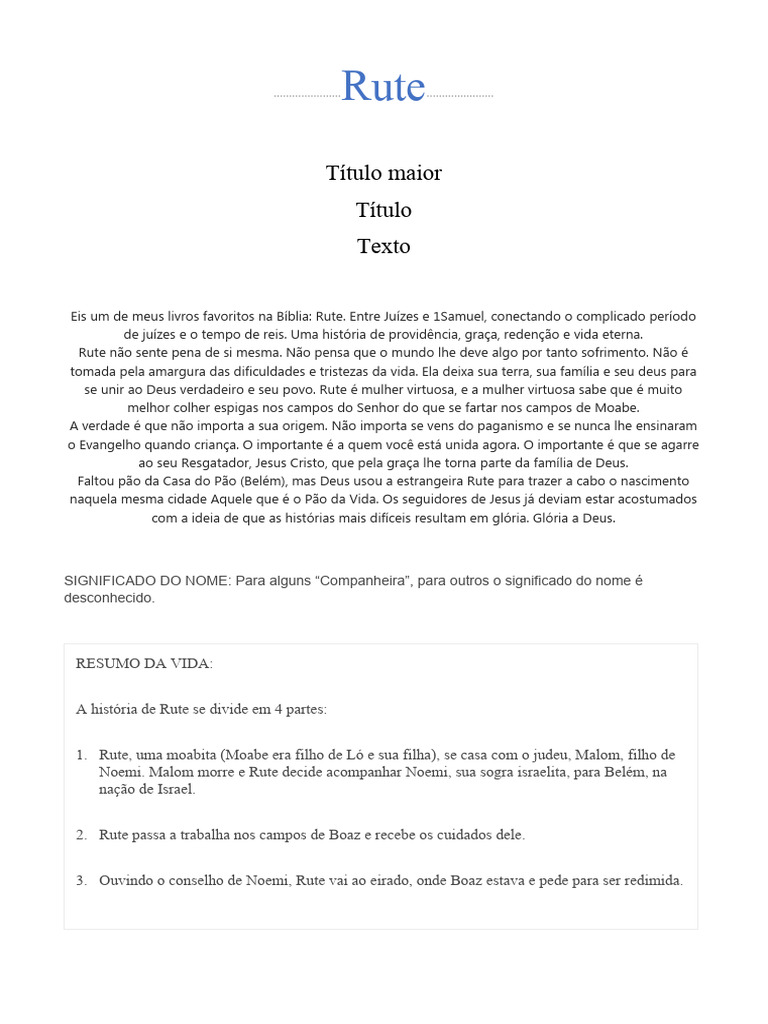 Mulheres Da Bíblia - Rute | PDF | Livro de Ruth