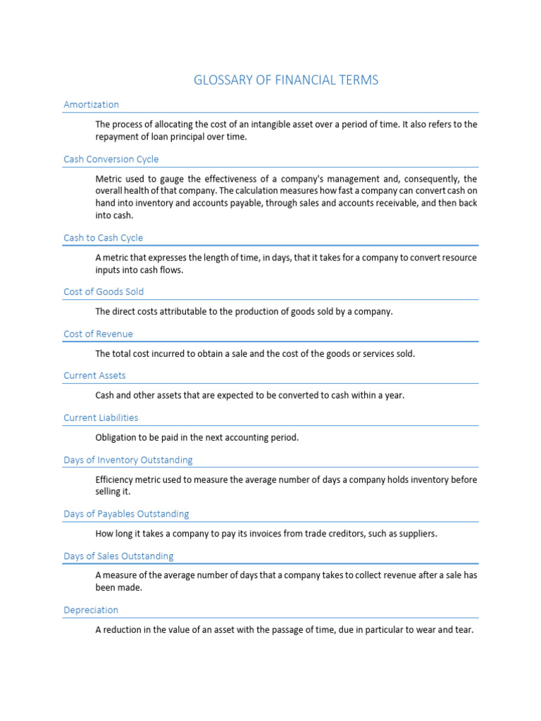 Glossary of Financial Terms | Download Free PDF | Cost | Cost Of Goods Sold