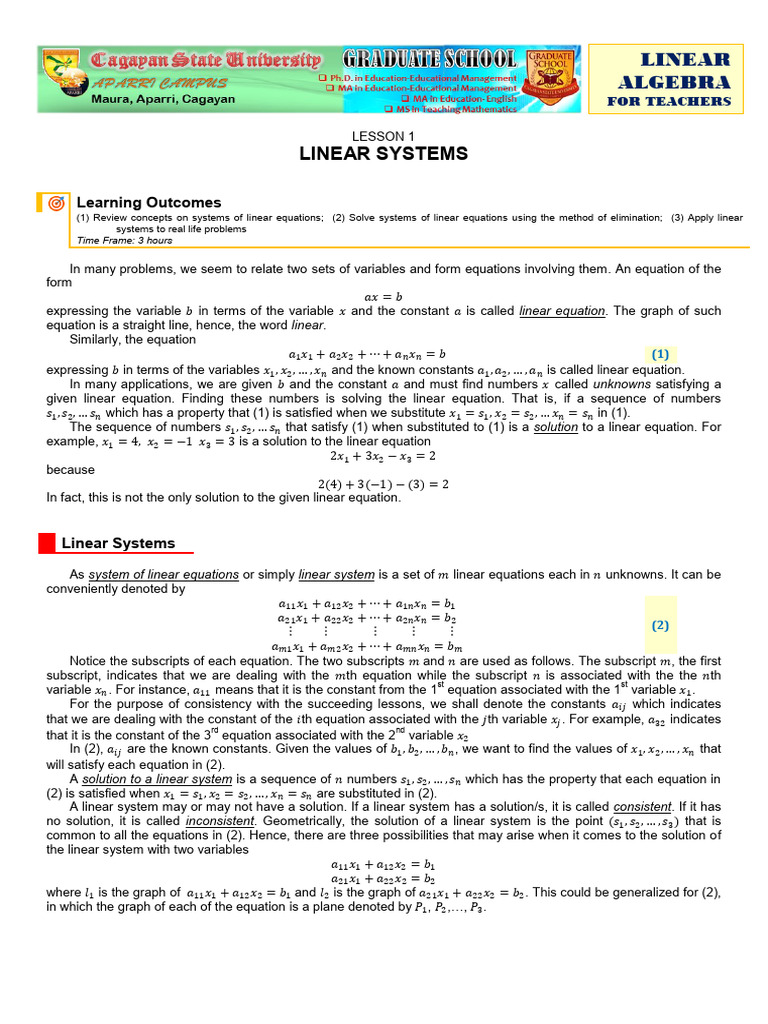 Linear Systems | PDF | System Of Linear Equations | Equations