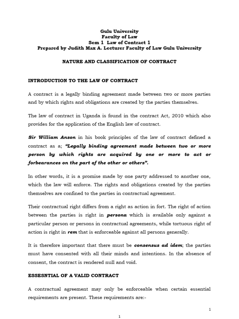 Law of Contract 1 | PDF | Offer And Acceptance | Consideration