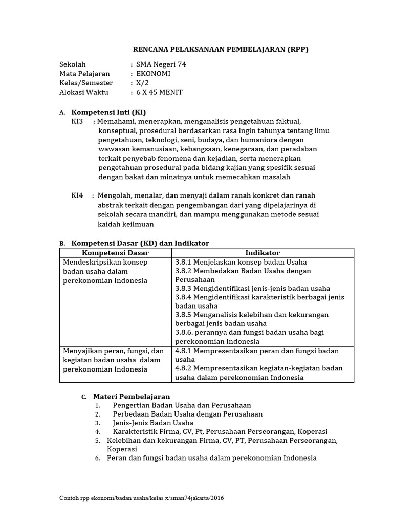 Dokumen - Tips - Contoh RPP Ekonomi Badan Usaha | PDF