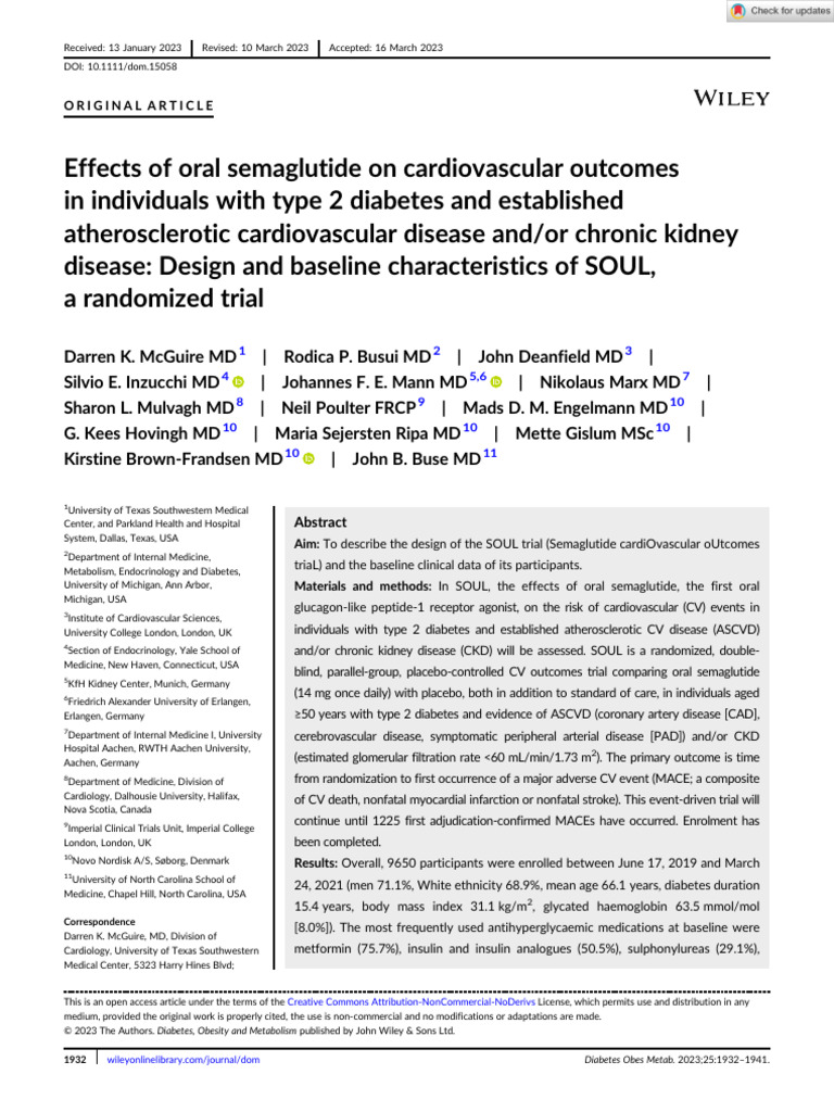 Oral Semaglutide's CV Impact in Type 2 Diabetes | PDF | Self ...