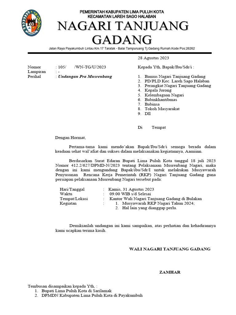 Undangan NAGARI Pra Musrenbang 2023 | PDF