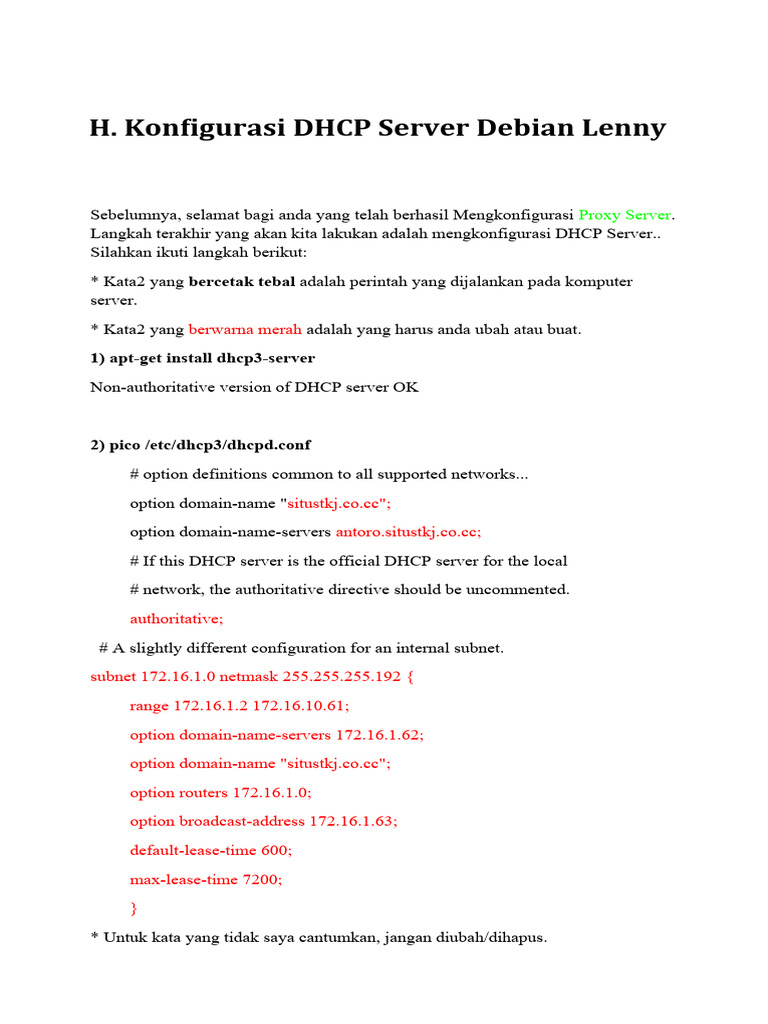 Konfigurasi DHCP Server Debian Lenny | PDF | Metode & Bahan Ajar | Komputer