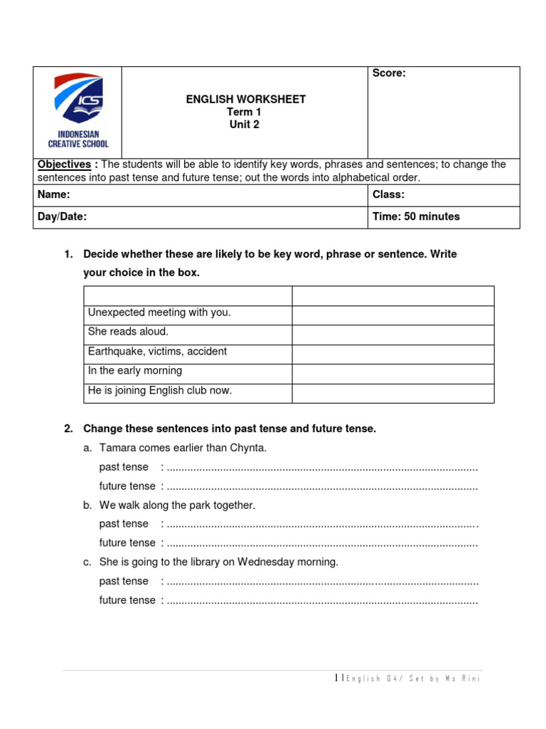 English Worksheet 2 | PDF | Language Mechanics | Grammar