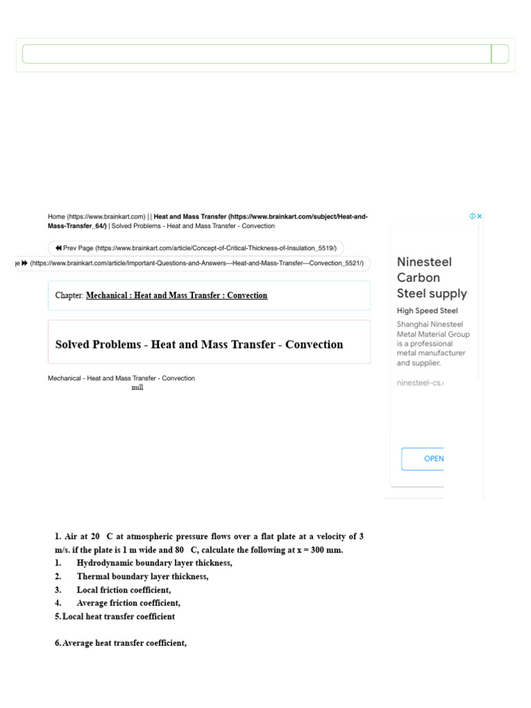 Solved Problems Heat And Mass Transfer Convec Pdf Heat Transfer