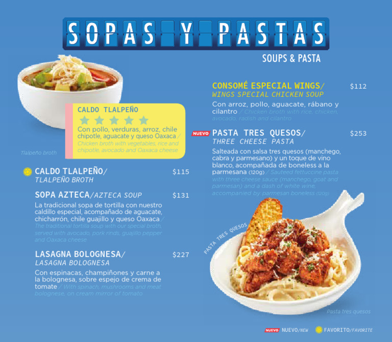 Menú de Sopas y Pastas Auténticas | PDF