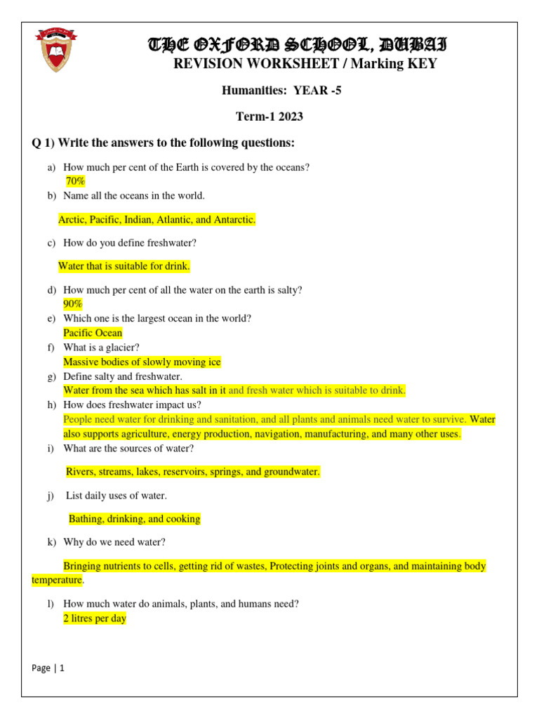 Humanities REVISION WORKSHEET YEAR - 5 | PDF