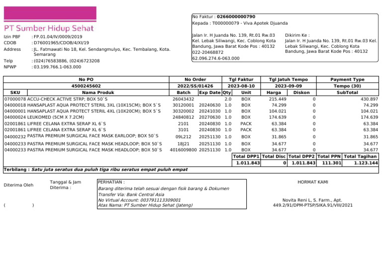 Contoh Invoice Untuk Penjualan PBF | PDF