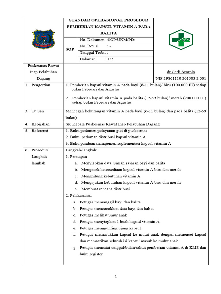Sop Pemberian Vit.a | PDF