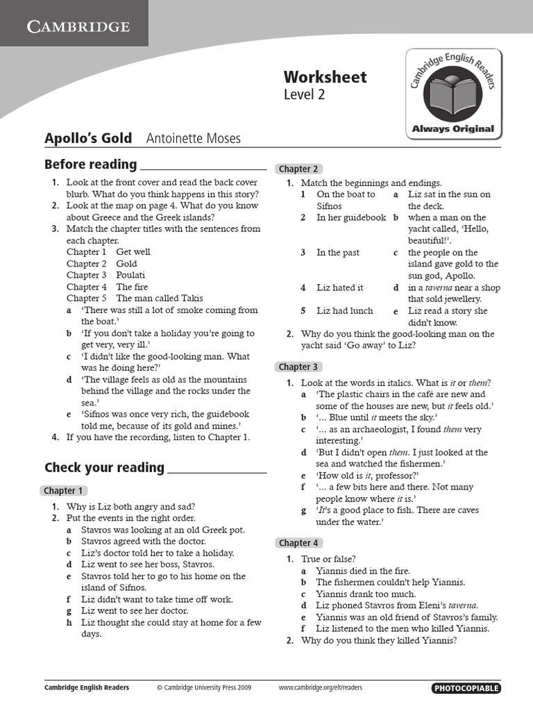 Cambridge English Readers Level2 Elementary Apollos Gold Worksheet | PDF