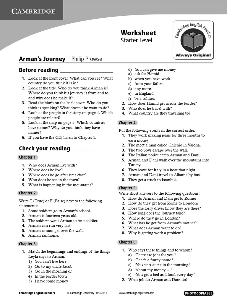 cambridge-english-readers-starter-beginner-armans-journey-worksheet | PDF
