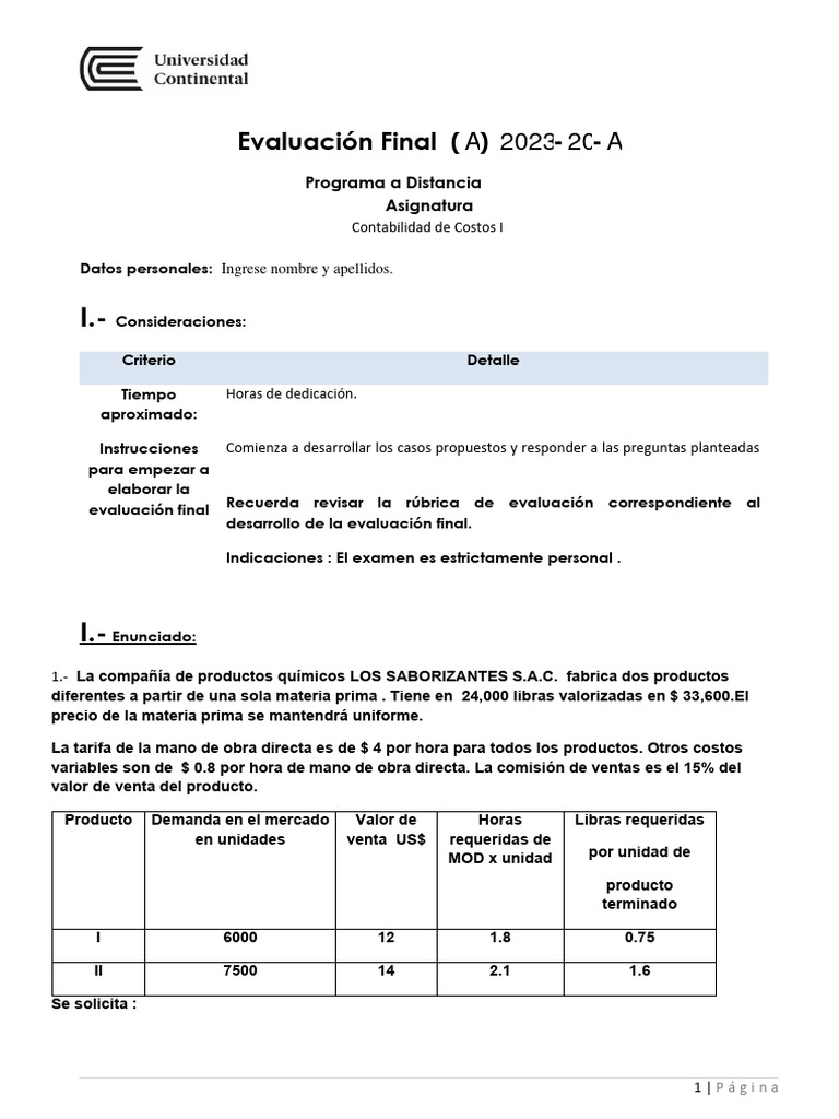 Examen Final Cc1 2023 2 | PDF | Economias