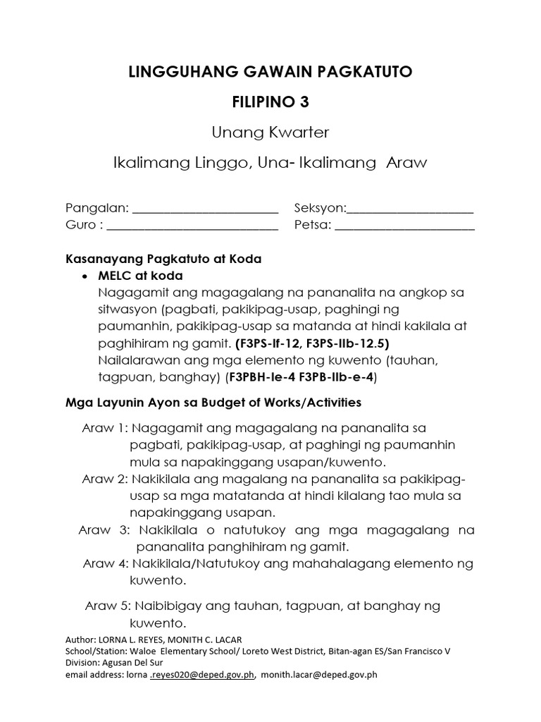 Fil3 Q1 W5 D1-5 Ulas | PDF