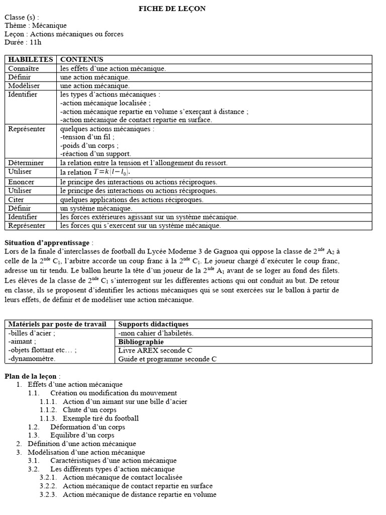Actions mécaniques : définitions et types | PDF | Obliger | Poids