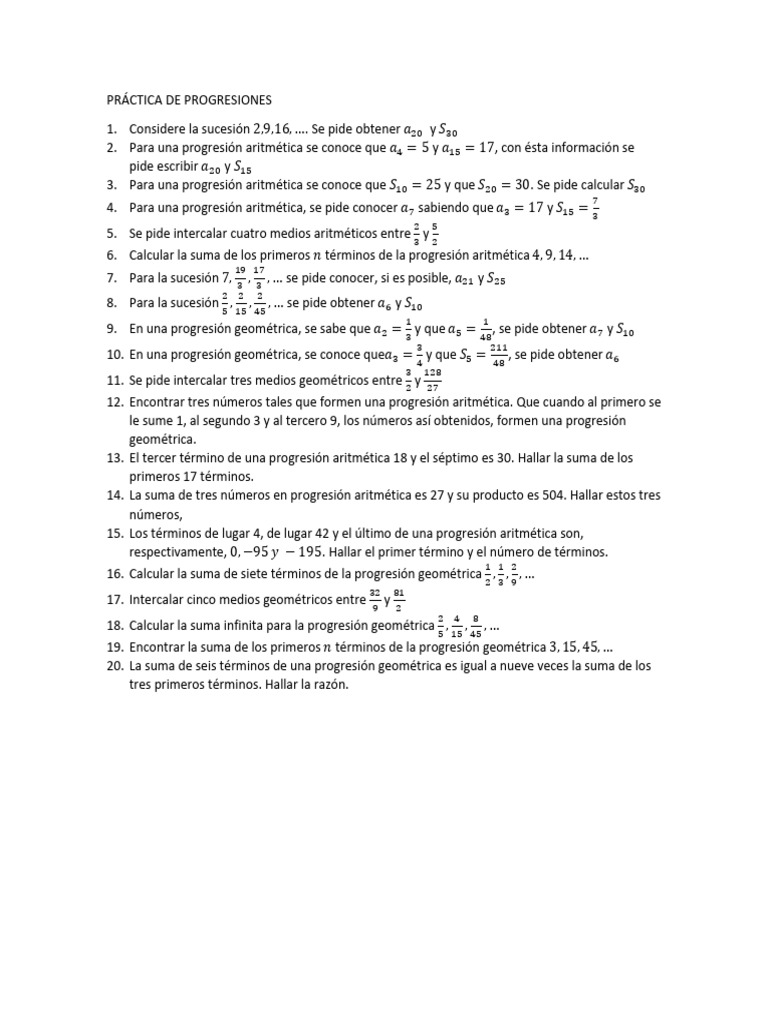 Trabajo 6 Práctica de Progresiones | PDF | Secuencia | Matemáticas