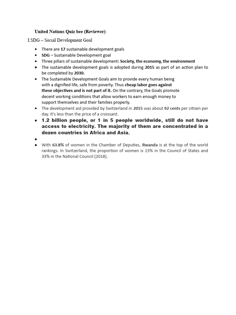 United Nations SDG Quiz Bee Reviewer | PDF