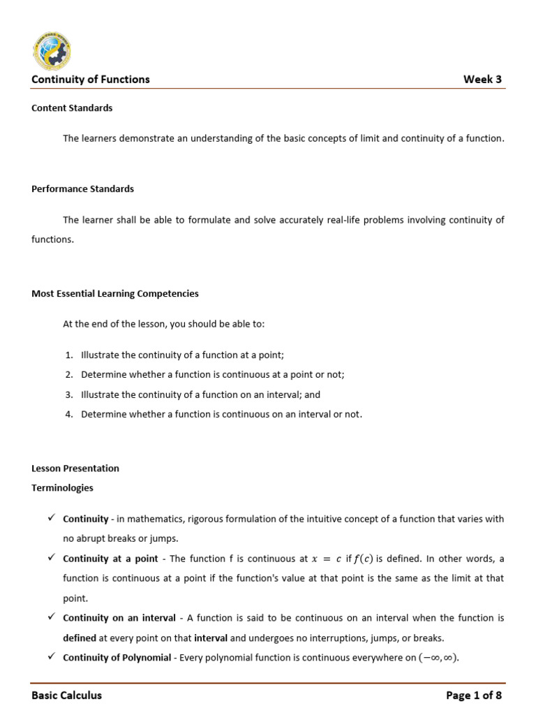 BC1 Week 3-Module | PDF | Continuous Function | Function (Mathematics)