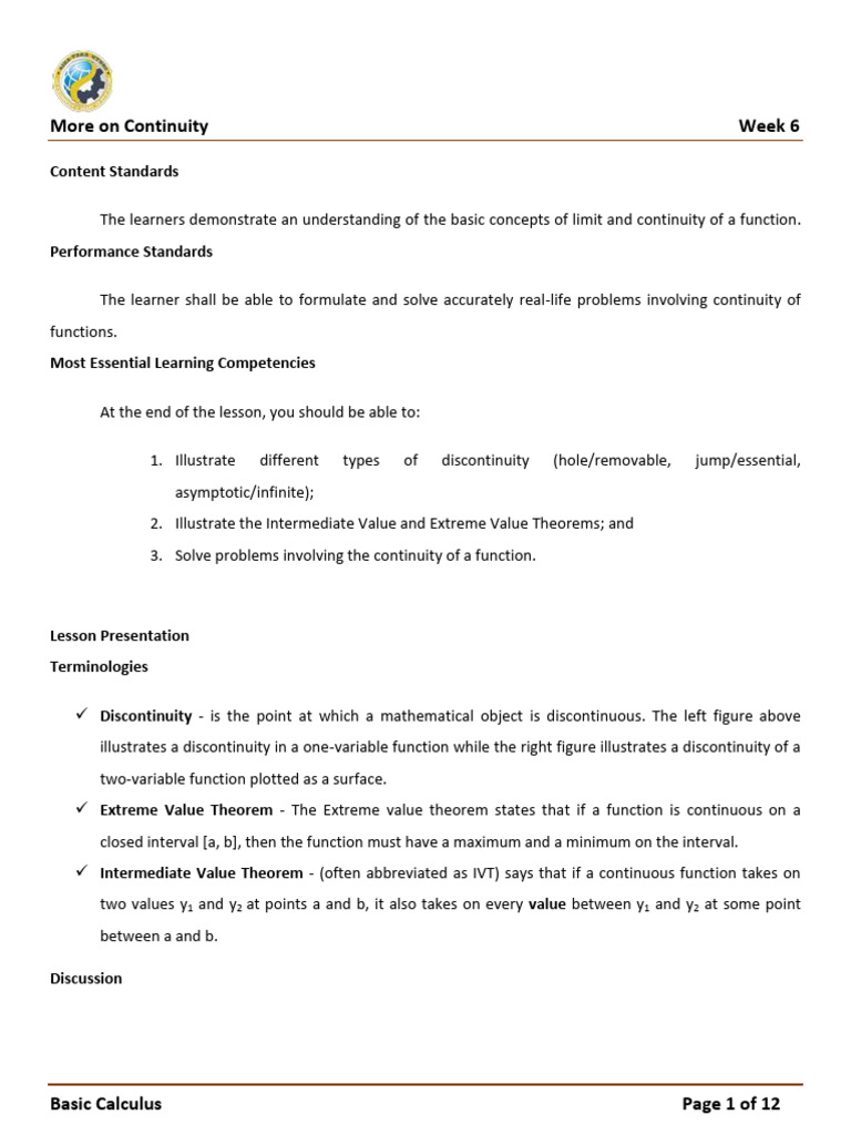 BC1 Week 6-Module | PDF | Function (Mathematics) | Continuous Function