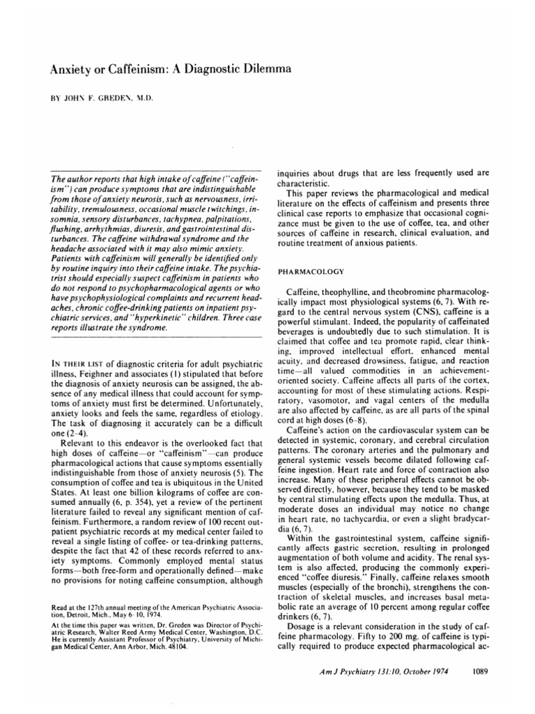 Caffeinism vs. Anxiety: Diagnostic Insights | PDF | Caffeine | Medical ...