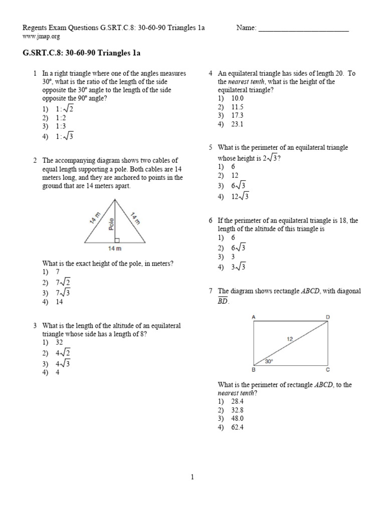 G SRT C 8 30!60!90triangles1a | PDF | Triangle | Rectangle