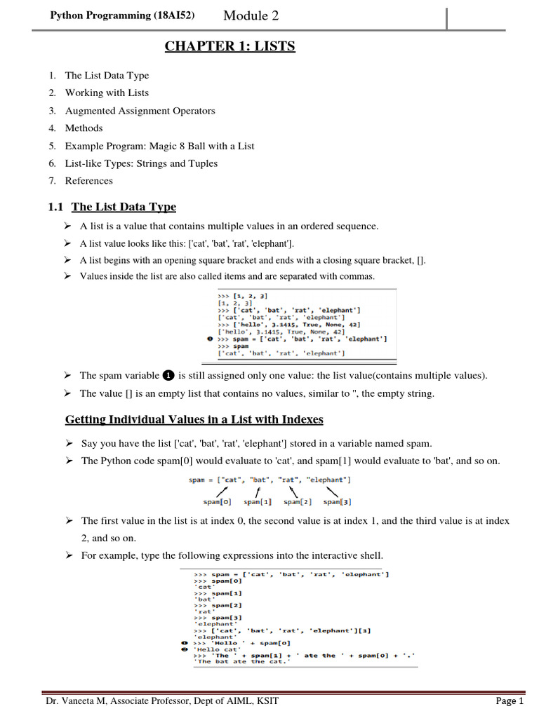 Chapter 1: Lists: 1.1 The List Data Type | PDF | Variable (Computer ... Chapter 1: Lists: 1.1 The List Data Type | PDF | Variable (Computer ...