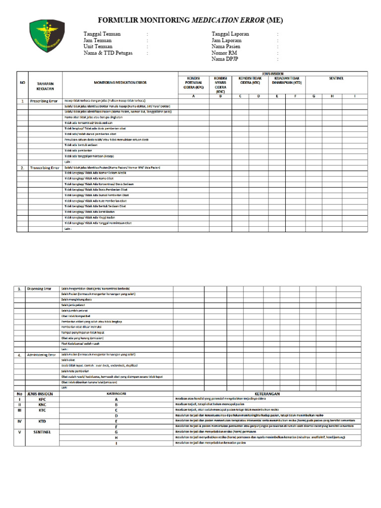 Formulir Monitoring Medication Error Pdf