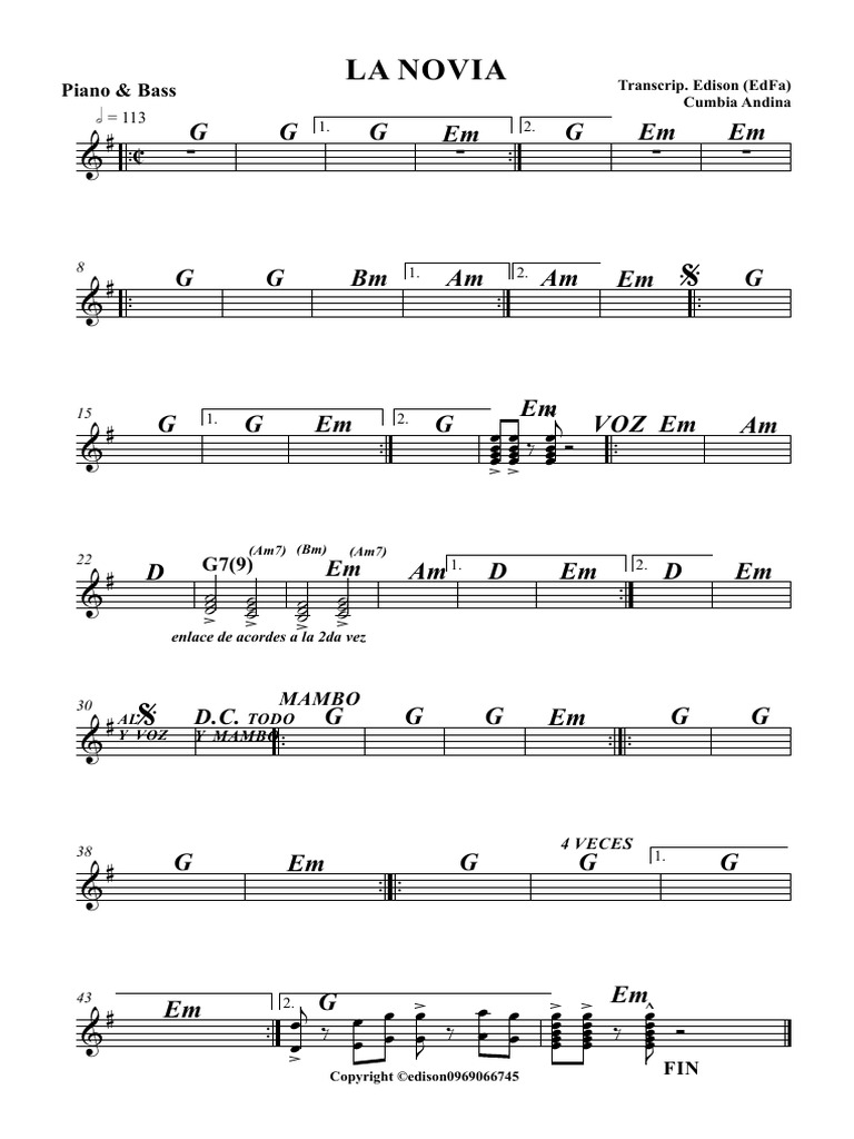 LA NOVIA - Piano & Bass | PDF