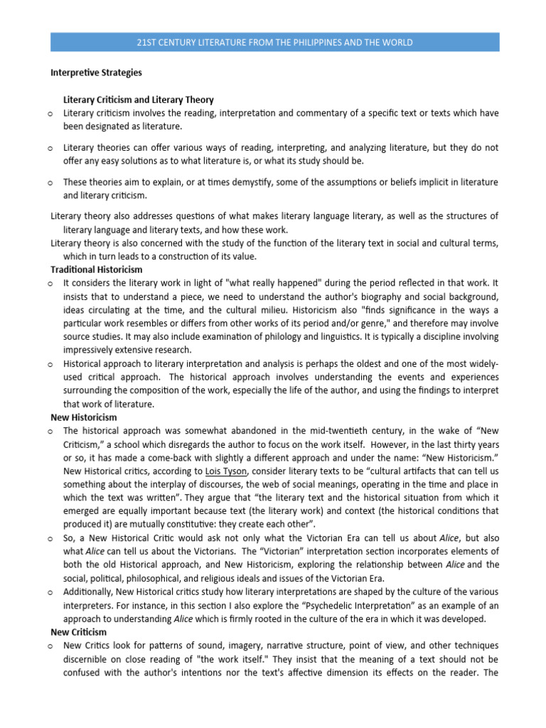 Literary Critical Theories Handouts | PDF