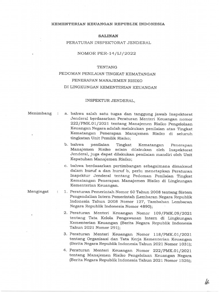 Pedoman Penilaian TKPMR Sesuai PMK 222 Dan KMK 105 - PER-14 IJ 2022 | PDF