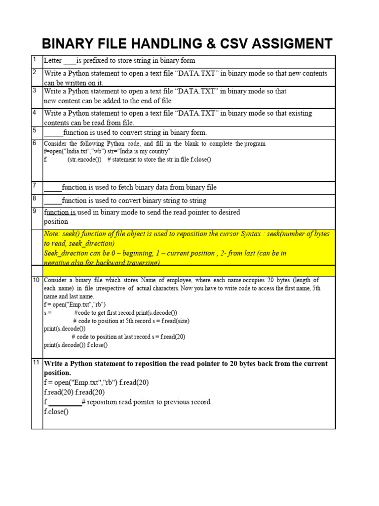 Binary and CSV File Assigment | PDF | Text File | String (Computer Science) Binary and CSV File Assigment | PDF | Text File | String (Computer Science)