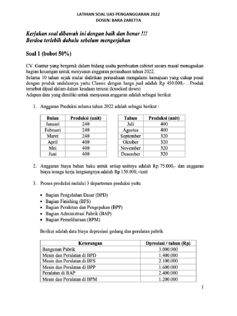 Latihan UAS Penganggaran 2021-2022 | PDF