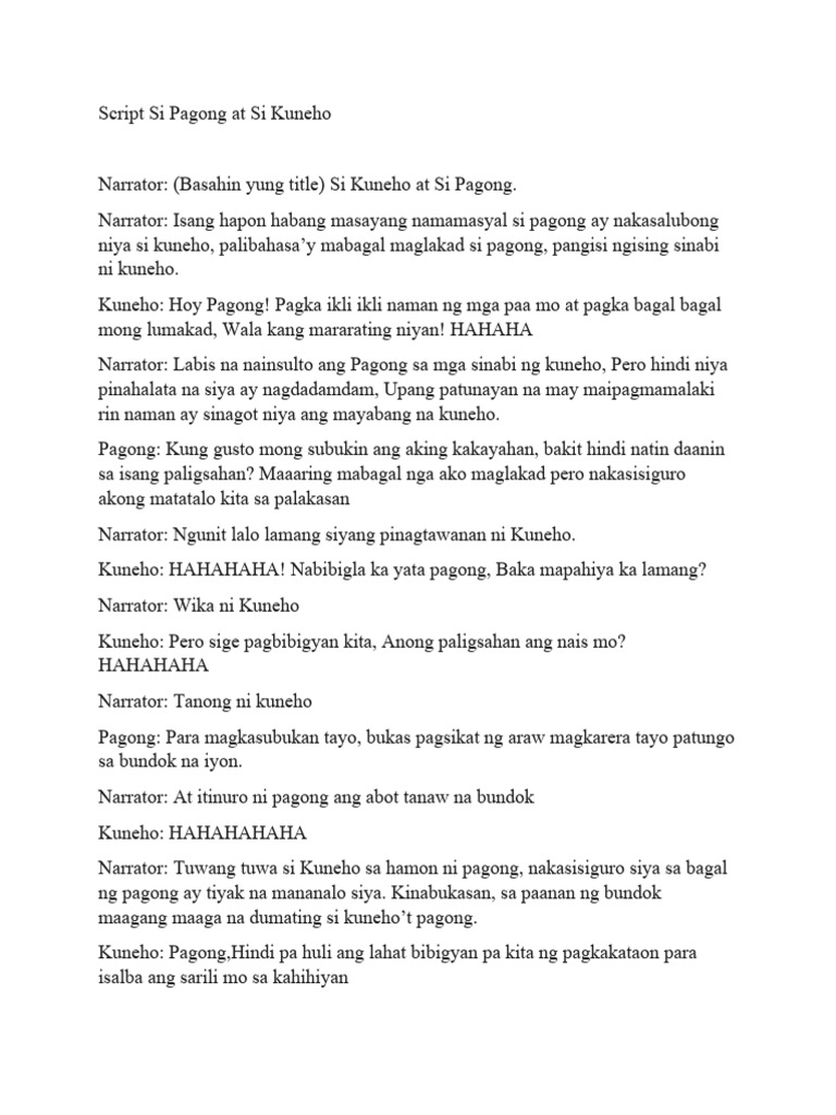 Script Si Pagong at Si Kuneho | PDF