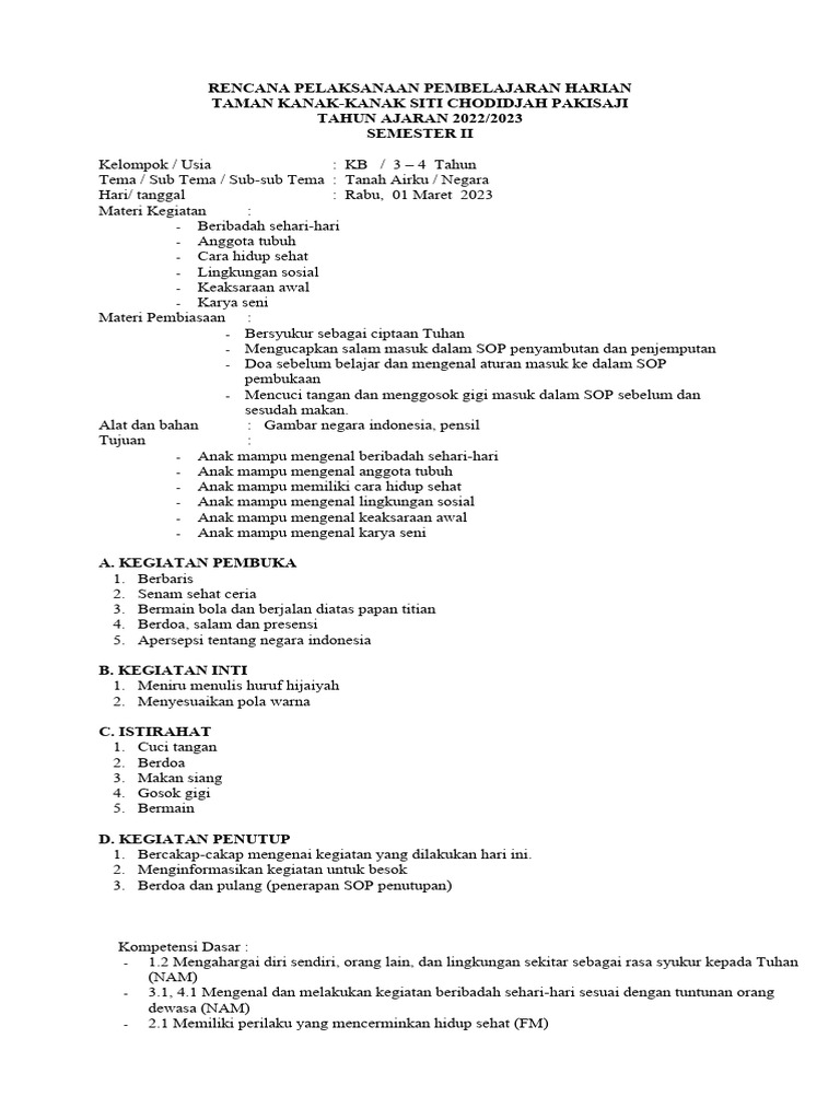 RPPH KB SEM 2 MG 9 Tanah Airku | PDF