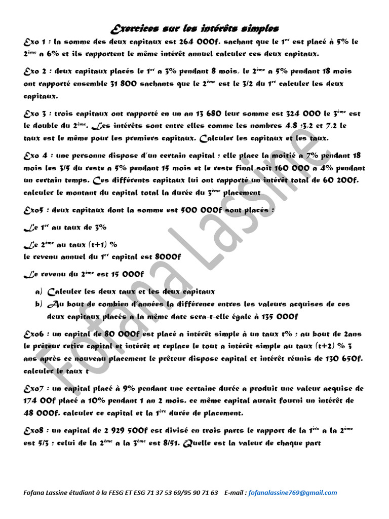 Exercices Sur Les Intérêts Simples | PDF
