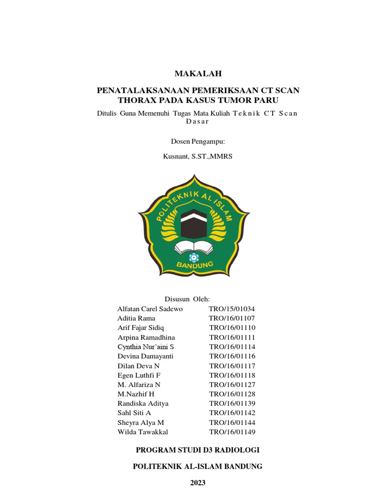 Makalah Pemeriksaan CT Scan Thorax Pada Kasus Tumor Paru | PDF