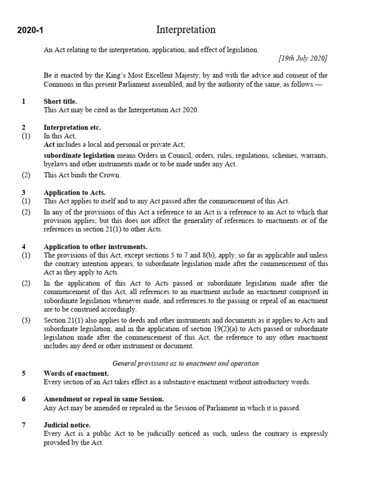 Interpretation Act 2020 | PDF | Repeal | Bill (Law)